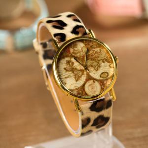 Retro Unusual World Map Leopard Printed Watch on Luulla