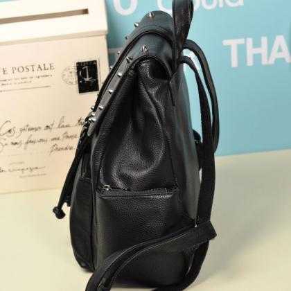 Punk Rivet Black Solid School Rucksack Bear Doll Pu Travel Backpack on ...