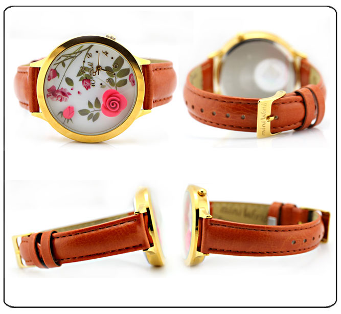 Cute Flower Gold Edge Polymer Clay Watch on Luulla