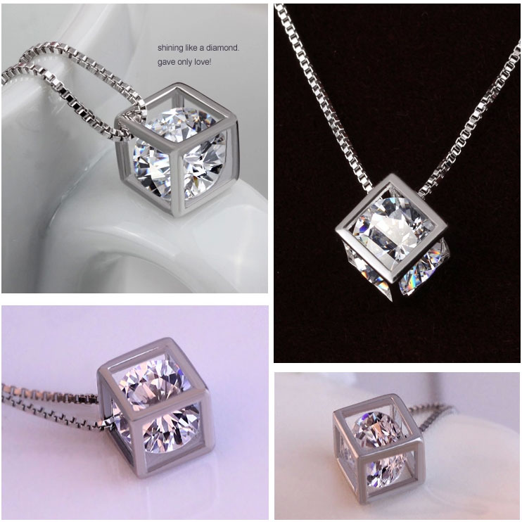Unique Square Crystal Sterling Silver Necklace on Luulla