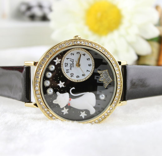 Cute Cat Crown Rhinestone Trim Watch on Luulla