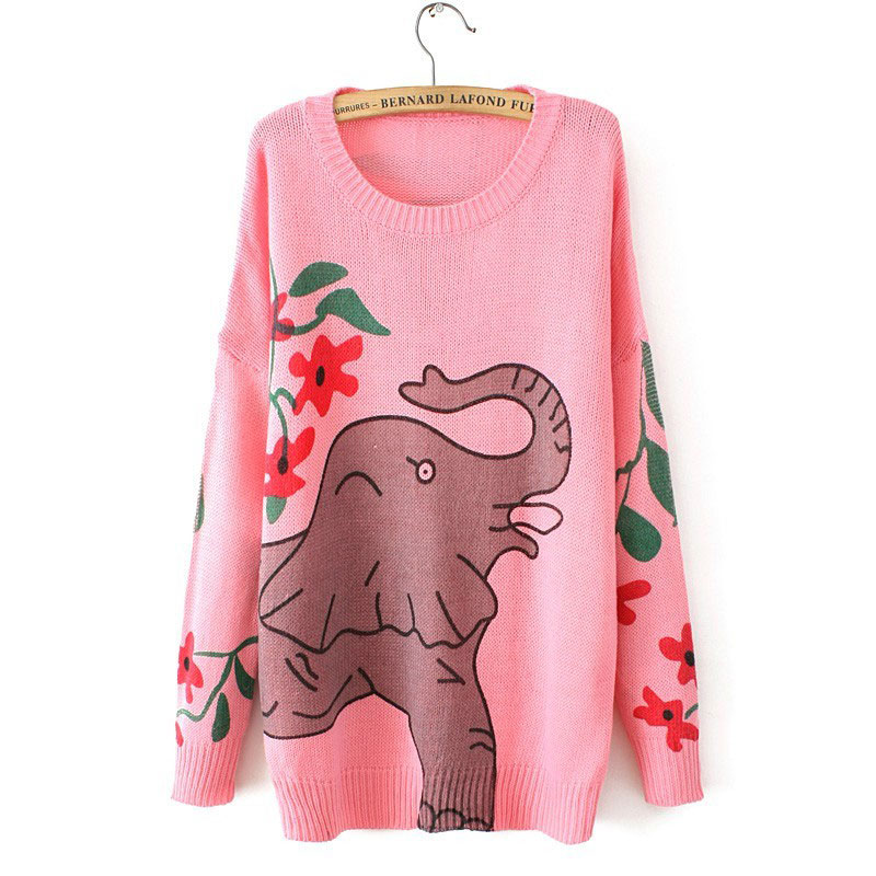 Fashion Embroidered Elephant Printed Cute Sweater&cardigan on Luulla