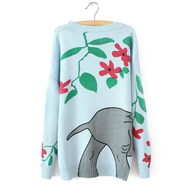 Fashion Embroidered Elephant Printed Cute Sweater&cardigan on Luulla