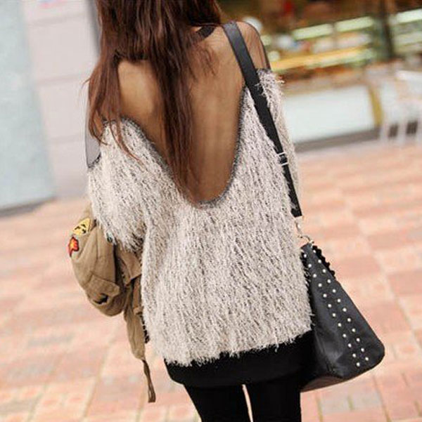 Sexy Mesh Splicing Halter Strapless Sweater on Luulla