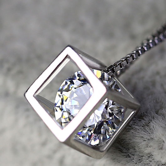 Unique Square Crystal Sterling Silver Necklace on Luulla
