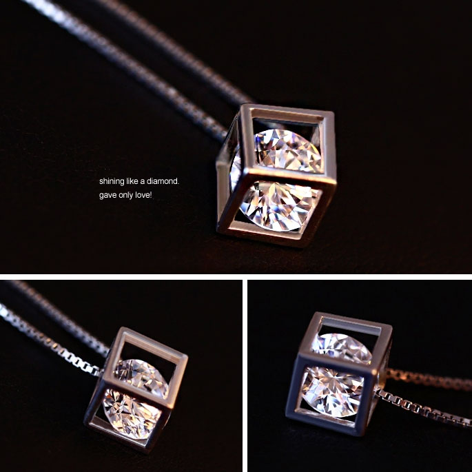 Unique Square Crystal Sterling Silver Necklace on Luulla