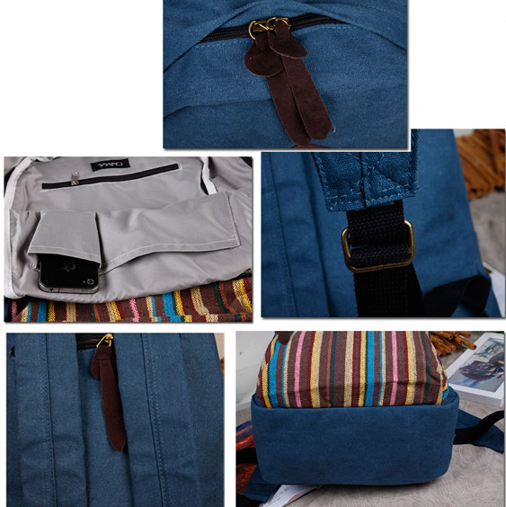 Nice Stripe Canvas Backpack Travel Bag on Luulla