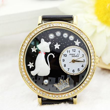 Cute Cat Crown Rhinestone Trim Watch on Luulla
